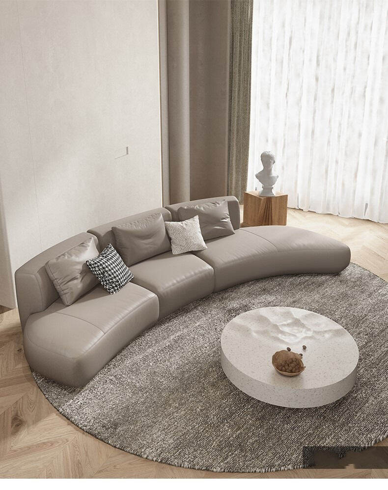 TATA HOME Nordic Leather Sofa โซฟาตัวยู Curved โซฟาสีครีม Minimalist ...