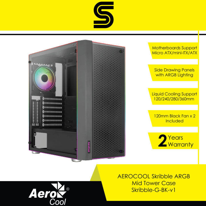 AEROCOOL Skribble ARGB Mid Tower Case - Skribble-G-BK-V1 | Lazada