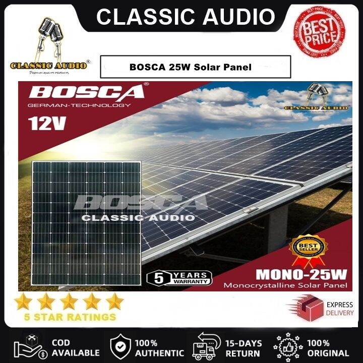 BOSCA 25W Solar Panel By Classic Audio- Mono 25 Watt 12 Volt Pv Solar ...