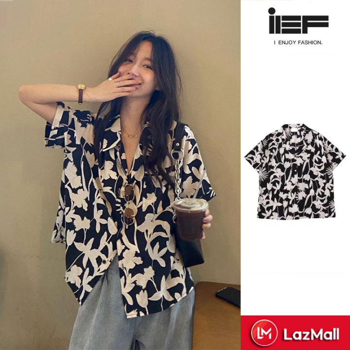 IEF 2023ย้อนยุคพิมพ์เสื้อผู้หญิงอ่อนโยนสไตล์เกาหลีครึ่งแขนเสื้อแฟชั่น | Lazada.co.th