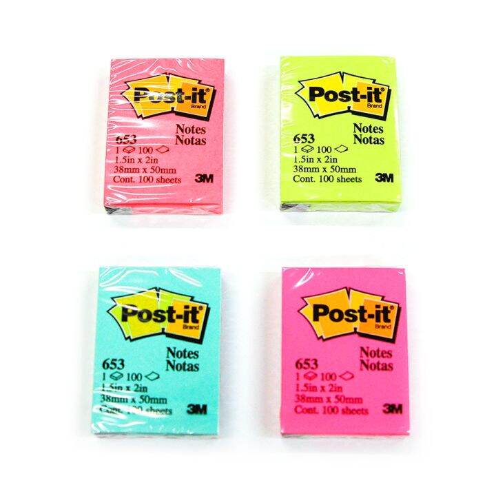 (1ชิ้น) Post it note 3M No.653 (1.5x2 นิ้ว) สีนีออน โพสท์อิท กระดาษโพ ...