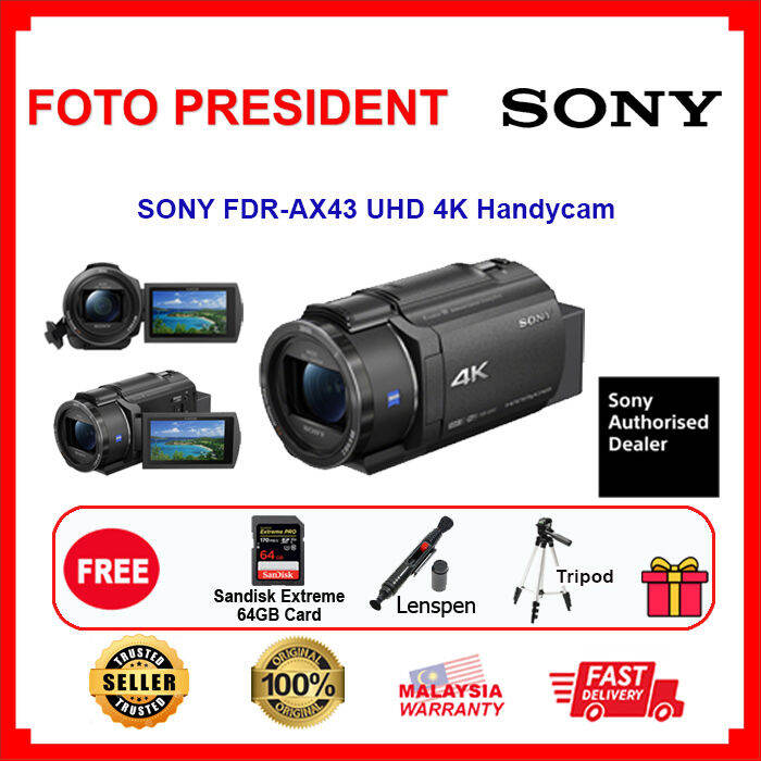 Sony FDR-AX43A UHD 4K Handycam Camcorder + 64GB High Speed Memory Card ...