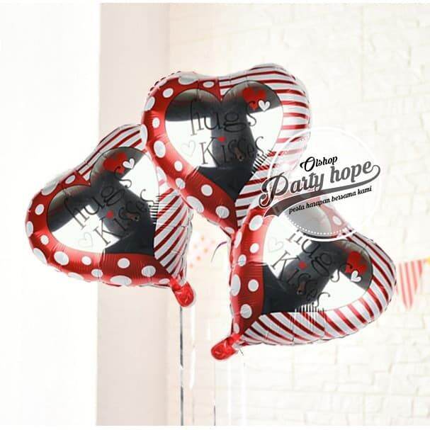 balon foil hati hugs kisses / balon hati / balon love / heart valentin ...