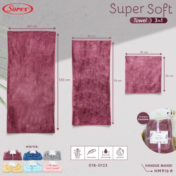 Sorex- Paket set isi 3 pcs Exclusive Handuk Mandi Set 3 In 1 Super Soft [ Bebas Pilih Warna ...