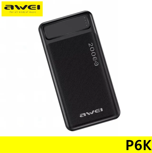 Awei P6K 20000mAh Handy Size High Speed Charge Dual USB Polymer Power ...