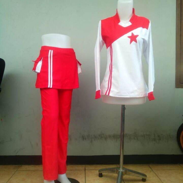 Baju senam muslim merah putih bintang garis | Lazada Indonesia