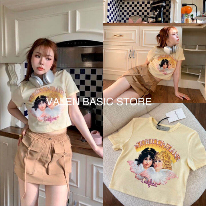 พร้อมส่ง🌈เสื้อยืด ทรงสั้น ลายแองจี้ ป้ายvalen basic store | Lazada.co.th