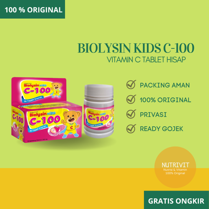 Biolysin Kids Vitamin C-100 Tablet Kunyah Rasa Strawberry - 30 Tablet ...