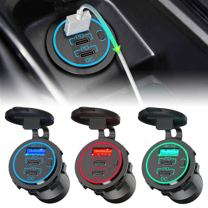 JaneDream 78W Car Charger Socket 12V/24V Multiple USB Outlet Dual PD ...