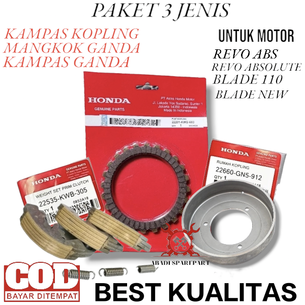 Paket Komplit Kampas Kopling + Kampas Ganda + Mangkok Ganda HONDA REVO ABS / REVO ABSOLUTE ...