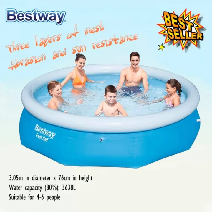 Bestway Fast Set Swimming Pool Inflatable Round Play Pool 8' x 26 ...