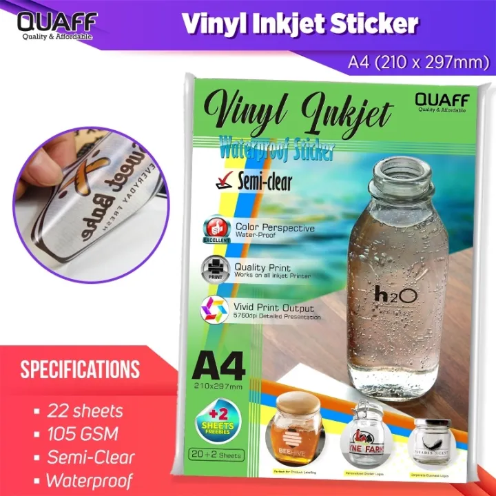 QUAFF Waterproof Vinyl Inkjet Sticker A4 Size Semi Clear Transparent ...