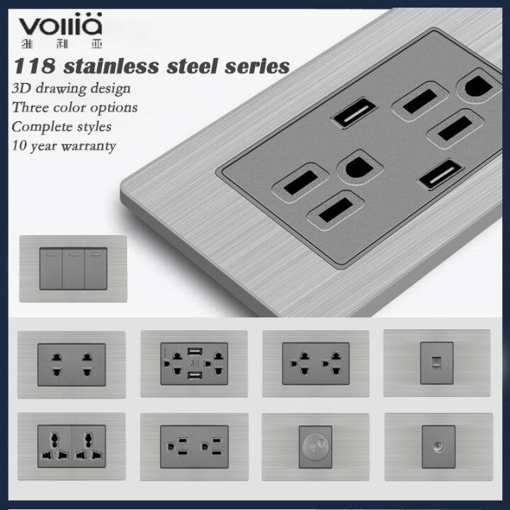 VOLLIA Gray Outlet Socket for Wall Light Switch for Home 15amp ...