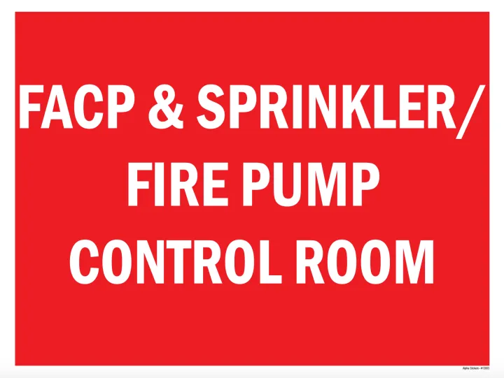 FACP & Sprinkler/Fire Pump Control Room Sign Vinyl Sticker - Size 24 ...