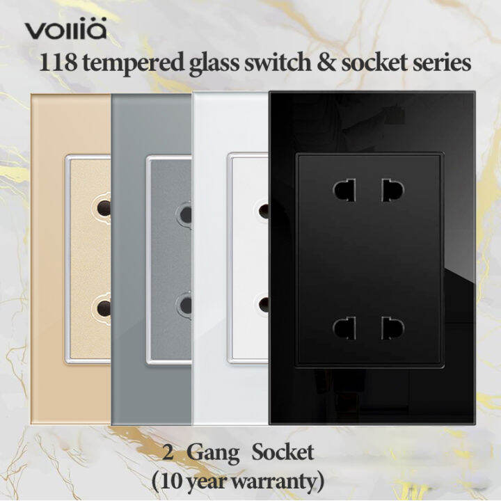 Vollia 2 Gang Outlet Socket for Wall Universal Wall Socket Outlet Glass ...