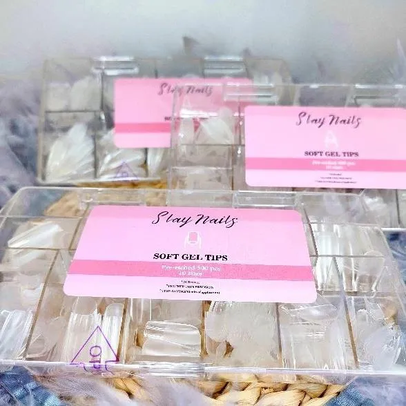 ∋ Slay Nails Soft Gel tips - Pre-etched 500pcs 10 sizes Almond/stillito ...