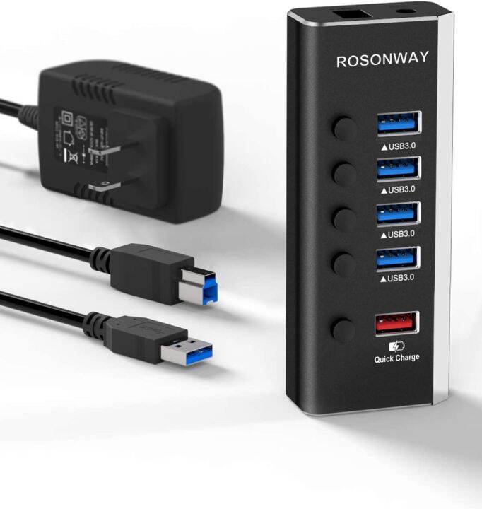 ROSONWAY Aluminum-body 5 Port Hub (4 USB 3.0 Data Ports and 1 USB Fast ...