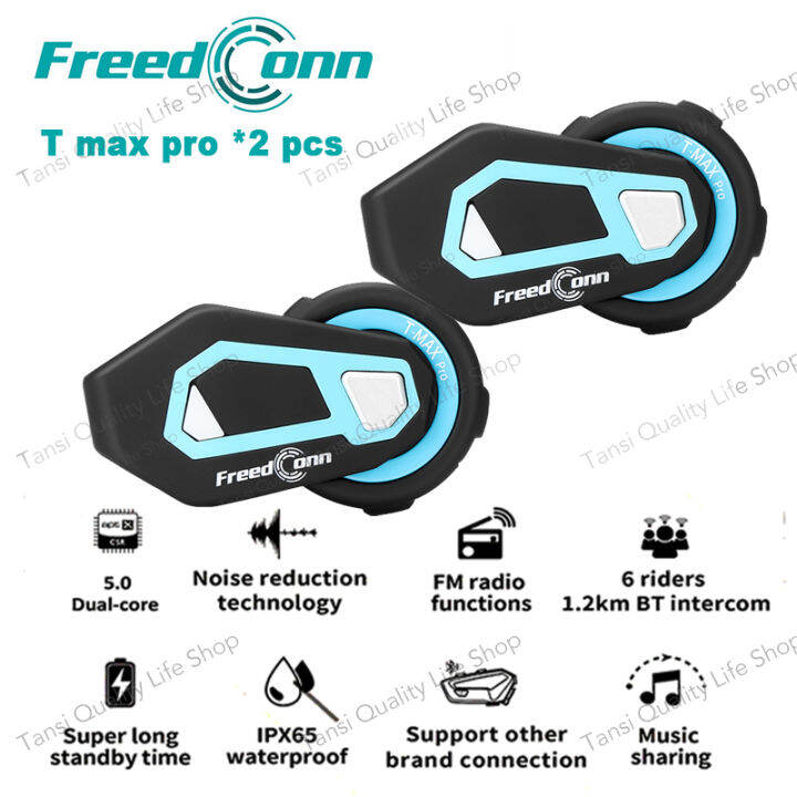 FreedConn T-Max Pro Motorcycle Intercom Bluetooth 5.0 Music Sharing ...