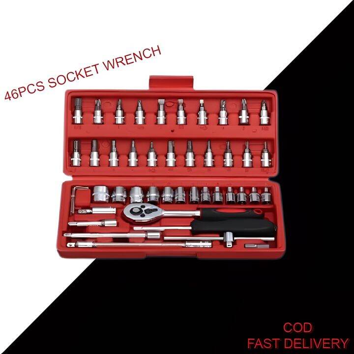 46PCS Emergency Socket Wrench Tool Kit Portable DIY Hardware Hand Tools ...
