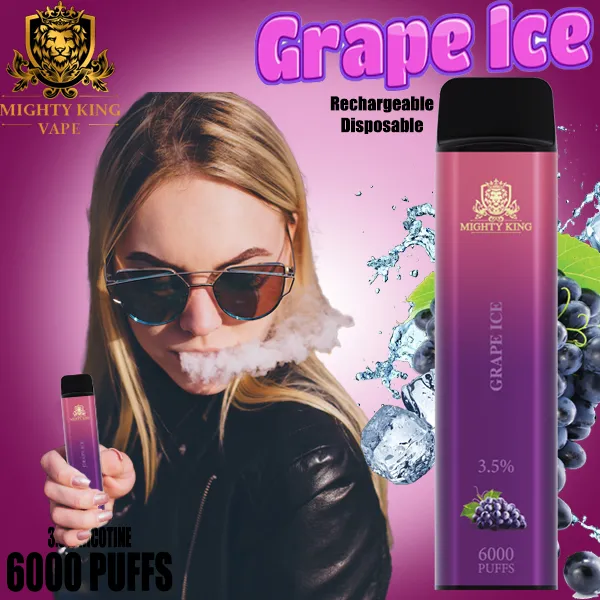 LEGIT MIGHTY KING Rechargeable Disposable PUFF PLUS (GRAPE ICE) 6000 ...