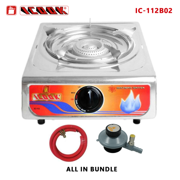 Stainless Steel Single Burner Gas Stove w/ LPG Hose and Regulator for ...