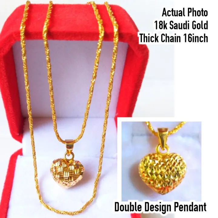 Saudi Gold 18k Big Heart Necklace - Thick Rope Chain | Lazada PH
