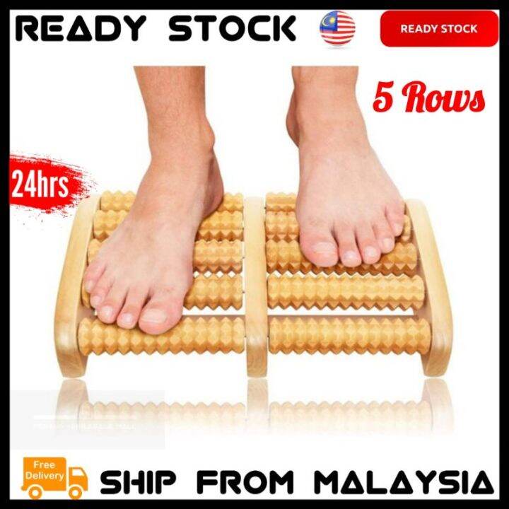 5 Rows Wheel Foot Massager Roller Feet Relax Wooden Bamboo Foot Pain ...