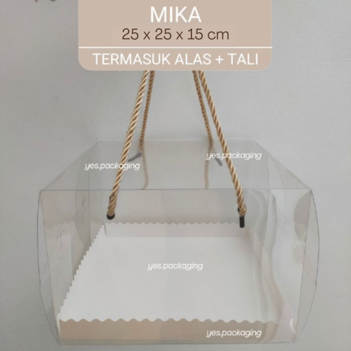 [25x25x15cm] MIKA TALI Box Kotak Mika Handle Tali Clear Transparan Cake ...