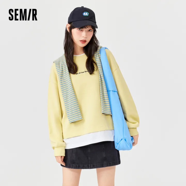 Semir เสื้อยืดผู้หญิงคมชัดสีปลอมสองตัวอักษรปัก2022ฤดูหนาวใหม่ O Versize ที่เรียบง่าย H Oodies ...