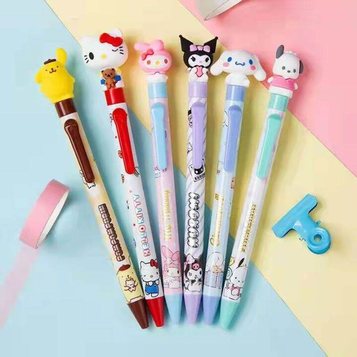 6pcs Miniso sanrio pen with figurine kitty melody kuromi cinnamonroll ...