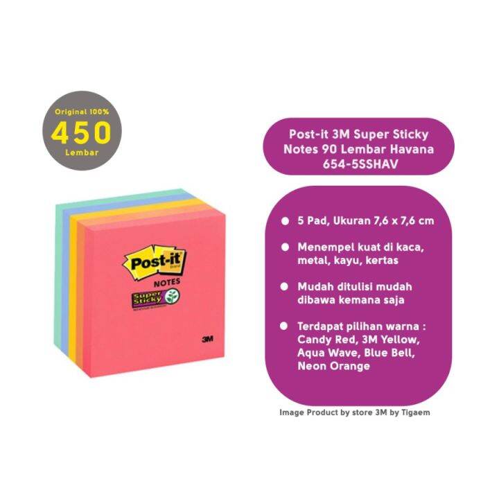 Post-it 3M Super Sticky Notes 90 Lembar Havana 3X3" (5 Pad) 654-5SSHAV ...