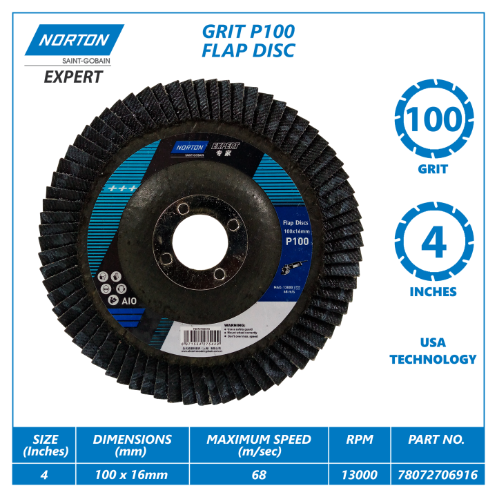 Norton Expert Sanding Abrasive Flap Disc Grit 100 Buffing 4 Inches ...