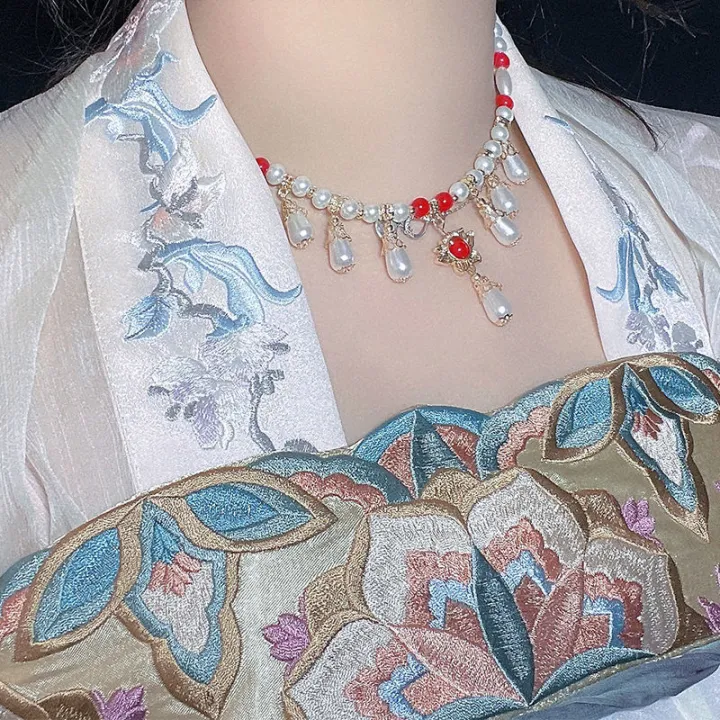 Hanfu เครื่องประดับ สร้อยคอ สร้อยคอจี้ไข่มุก เครื่องประดับโบราณ ประดับ ...