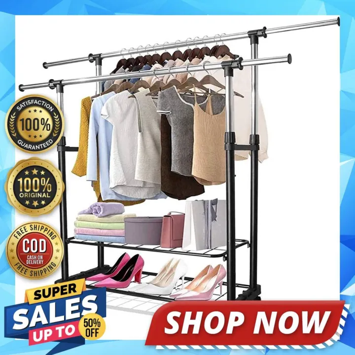 Home Deals Original Adjustable Double Rail Garment Rack With Shoes ...