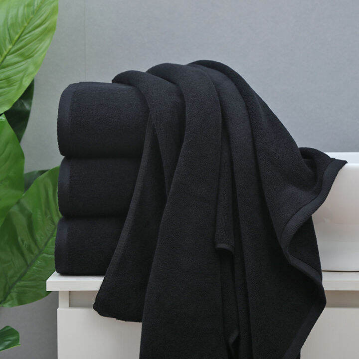 Plain Black Bath Towel 100% Cotton Absorbent Towels Used in Hotel ...