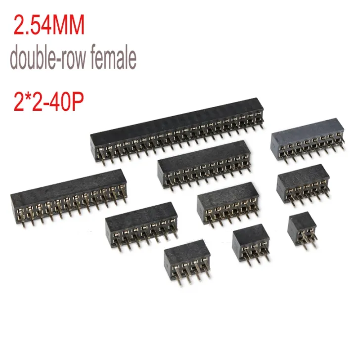 100PCS 2.54MM Pitch double row female Header Socket 2x2P/3/4/5/6/8P/10P/12P/20P/40Pin Pin ...