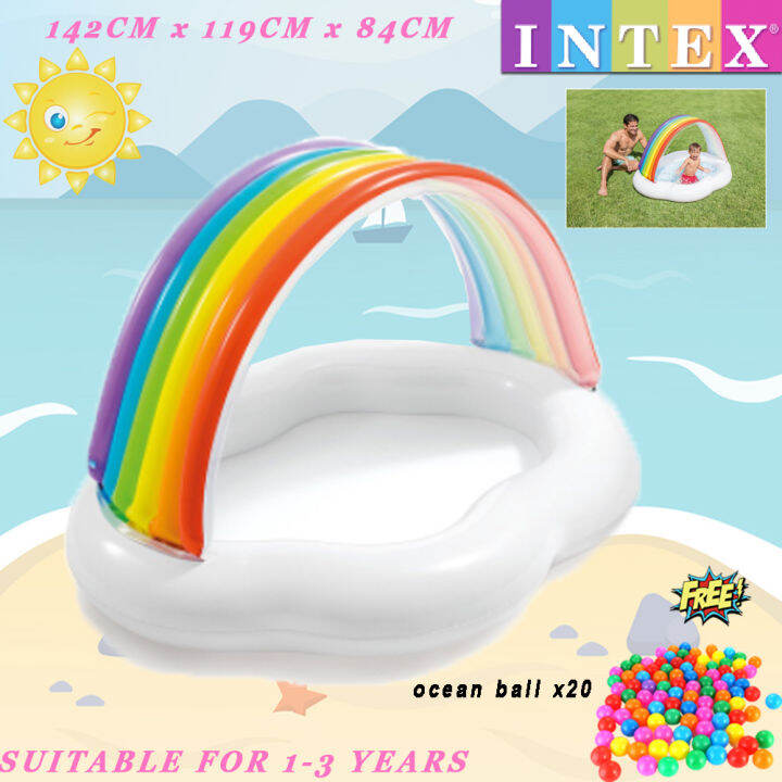 INTEX 57141 Inflatable Rainbow Cloud Baby Swimming Pool For Kids Kolam ...
