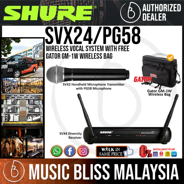 Shure SVX24/PG58 Wireless Vocal System, SVX4 Diversity Receiver, SVX2 Handheld Transmitter ...