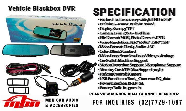 Vehicle Blackbox DVR Rear View Mirror Dual Channel Recorder With Rear Camera | Lazada PH