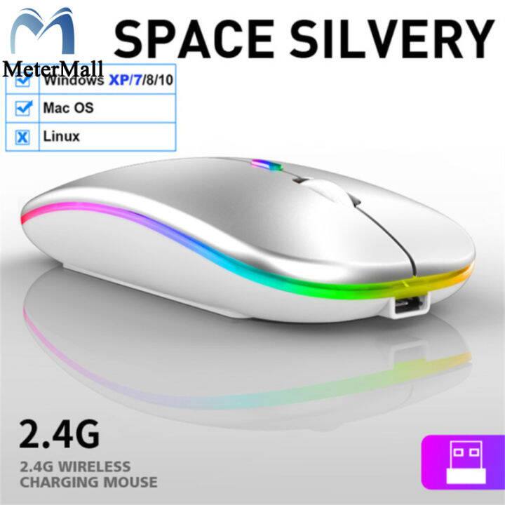 2.4g Wireless Mouse Usb Rechargeable Bluetooth-compatibel Rgb Silent ...