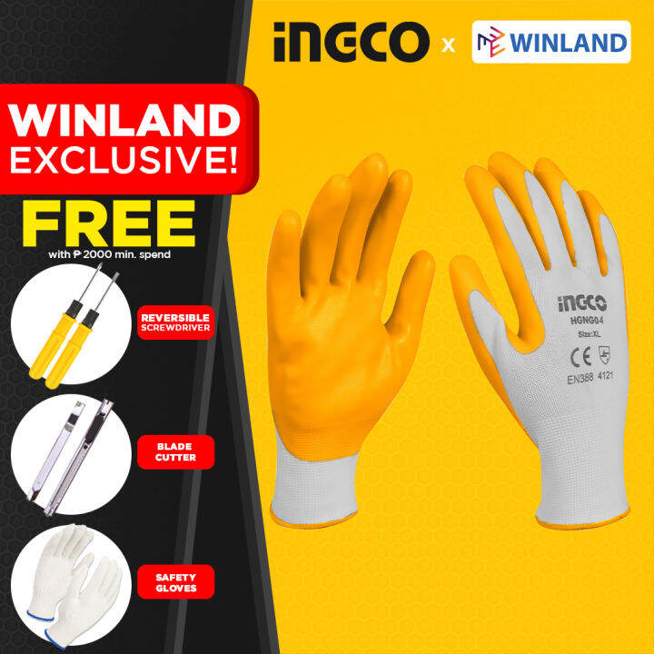 INGCO by Winland Nitrile Oil Resistant Rubber Safety Gloves HGNG01 ING ...