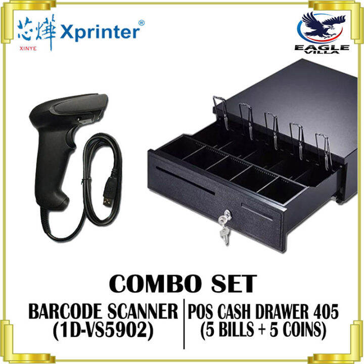 Eagle Villa XP-9100 1D Barcode Scanner + XP-405 Heavy Duty Cash Drawer ...