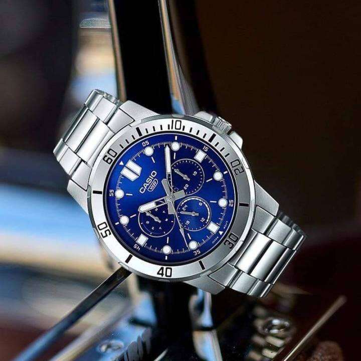 นาฬิกา Casio รุ่น MTP-VD300D-2E นาฬิกาผู้ชาย สายแสตนเลสสีเงิน หน้าปัดสีน้ำเงิน รุ่นใหม่ล่าสุด ...
