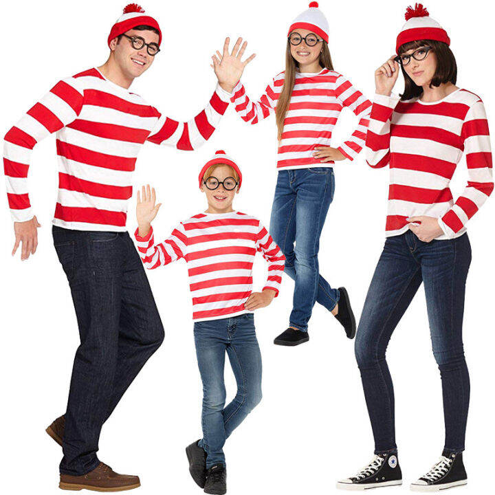 อะนิเมะสมาร์ทวอรี่ Where's Wally ชุดแม่ลูก cosplay เสื้อผ้าฮาโลวีนเล่น ...
