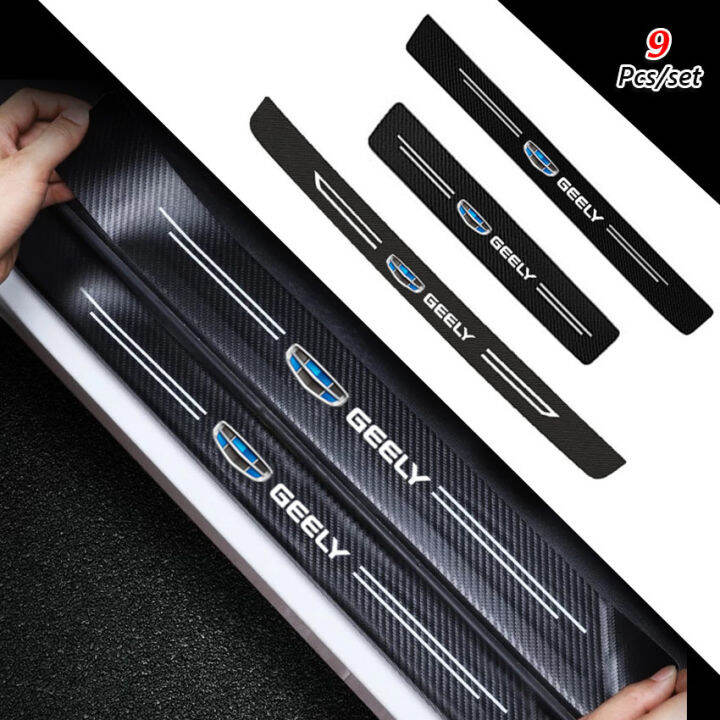 9 Pcs Geely Emblem Logo Sticker Car Door Sill Plate Carbon Fiber for ...