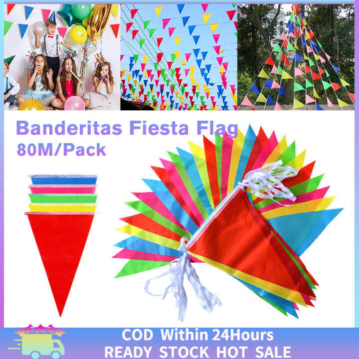 [Fast Delivery] 80meter Fiesta Flag Multicolor Bunting Flags Birthday ...