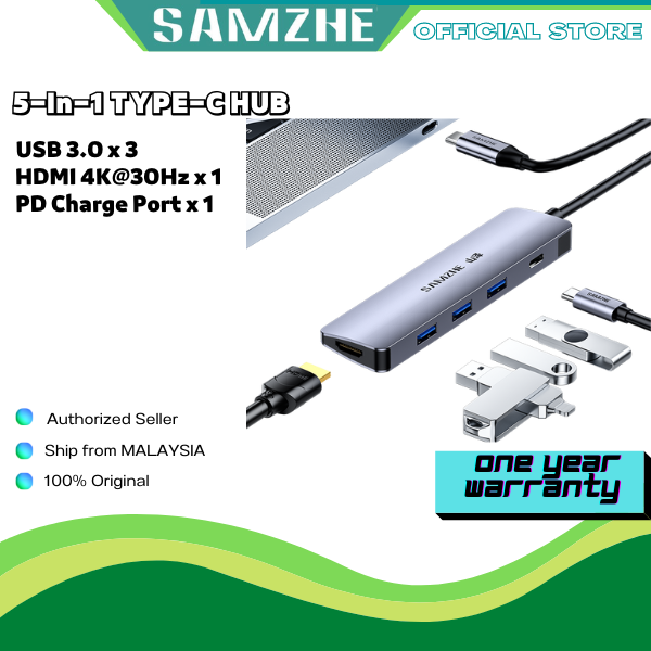 SAMZHE USB C to USB 3.0 HDMI 4K@30hz Type-C support PD 100W HUB Type C ...