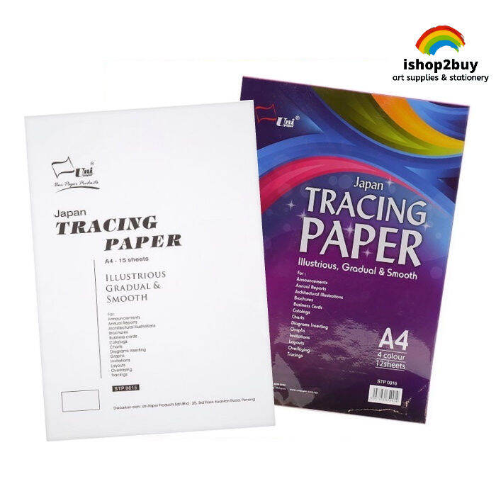 Tracing Paper Uni Paper A4 Japan Tracing Paper White 15 Sheets 4 Color 12 Sheets Kertas Tekap ...