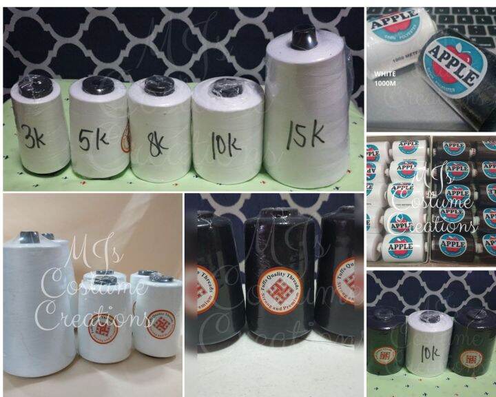 SINULID / SEWING THREAD / SPUN POLYESTER THREAD / WHITE AND BLACK 5000 ...