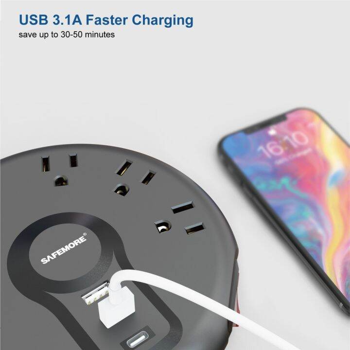 Safemore US standard (110V-250V) vertical socket usb charging multi ...